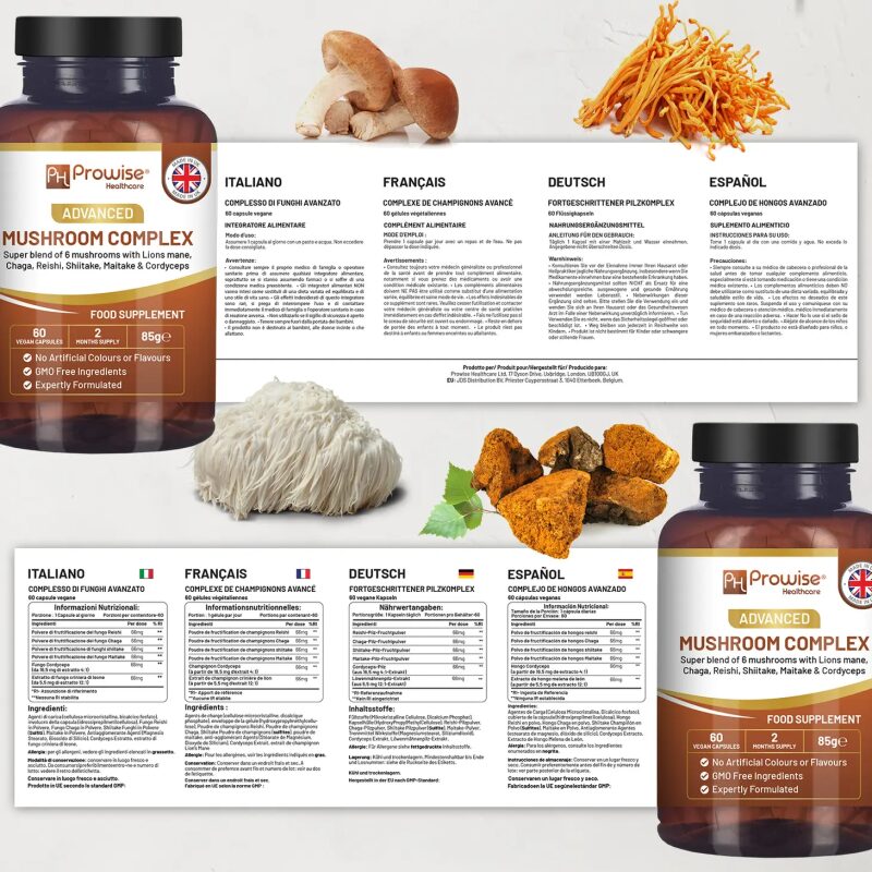 Advanced Mushroom Complex - A Super Blend of 6 Mushrooms (60 Capsules ...